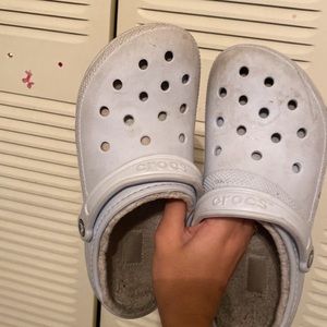 CROCS | Shoes | Fuzzy Crocs Light Blue Grey Fuzzy Inside | Poshmark